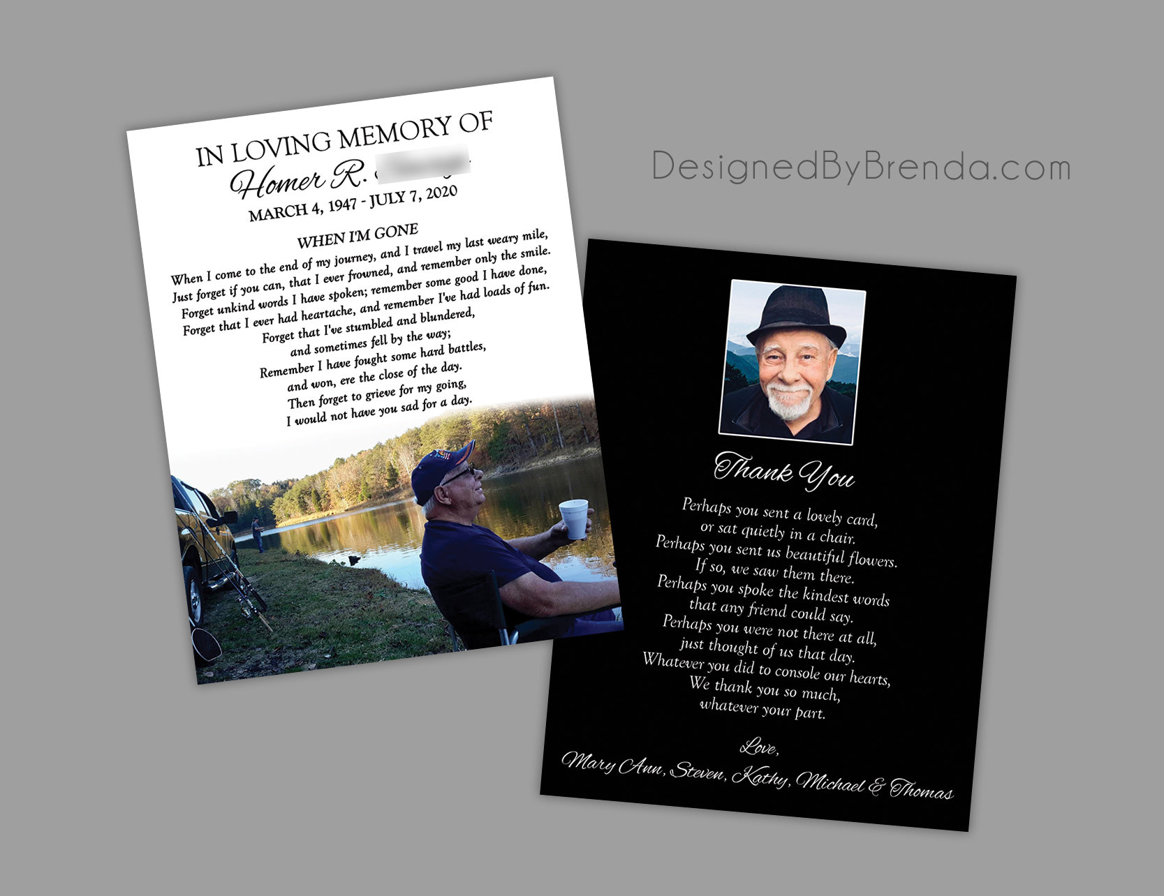 Memorial Thank You Card Note With Large Photo on Front With - Etsy