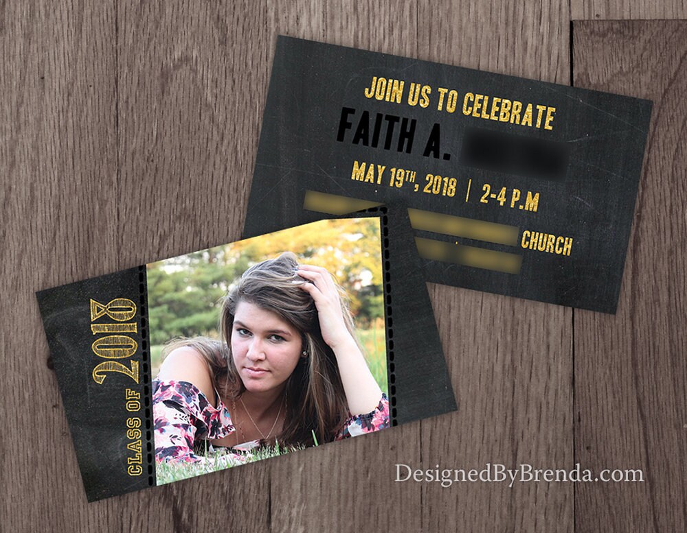 Mini Chalkboard Graduation Invitation - Small, Business Card Sized ...