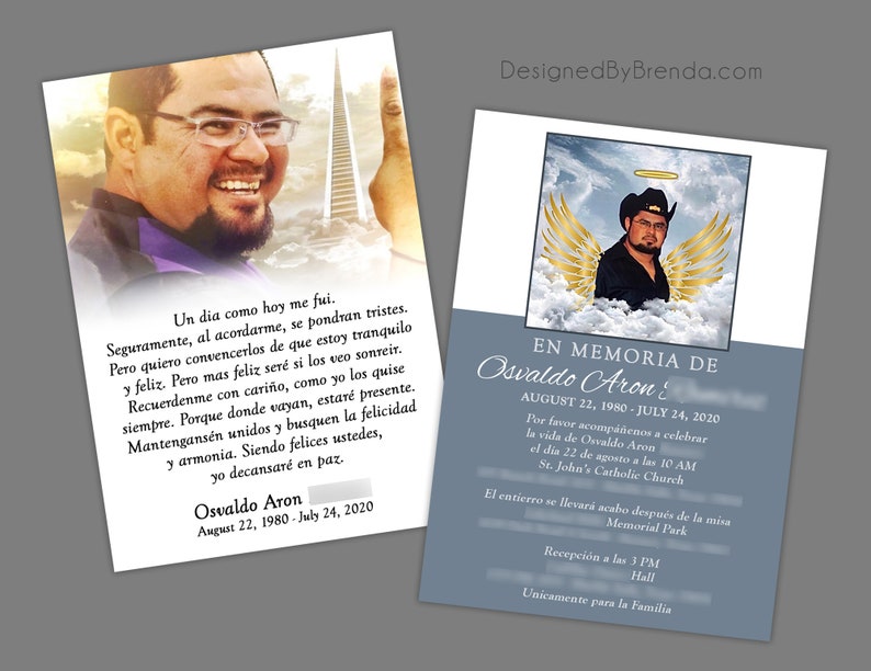 Custom Memorial Card in Spanish, English or Any Other Language - Unique ...
