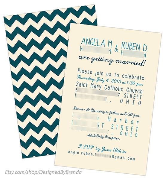 Chevron Wedding Invitations With White Envelopes Vintage - Etsy