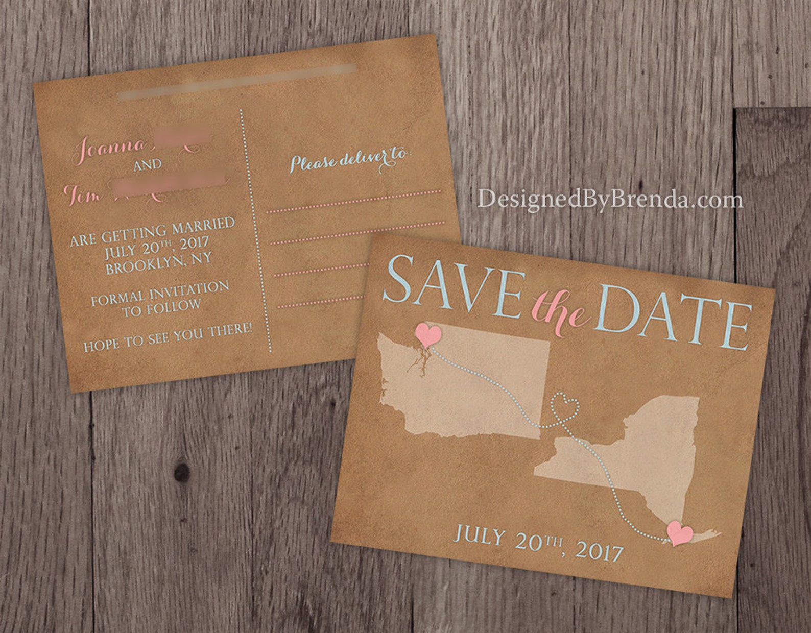 Vintage Style Save the Date With Rustic Kraft Southern Feel - Map of ...