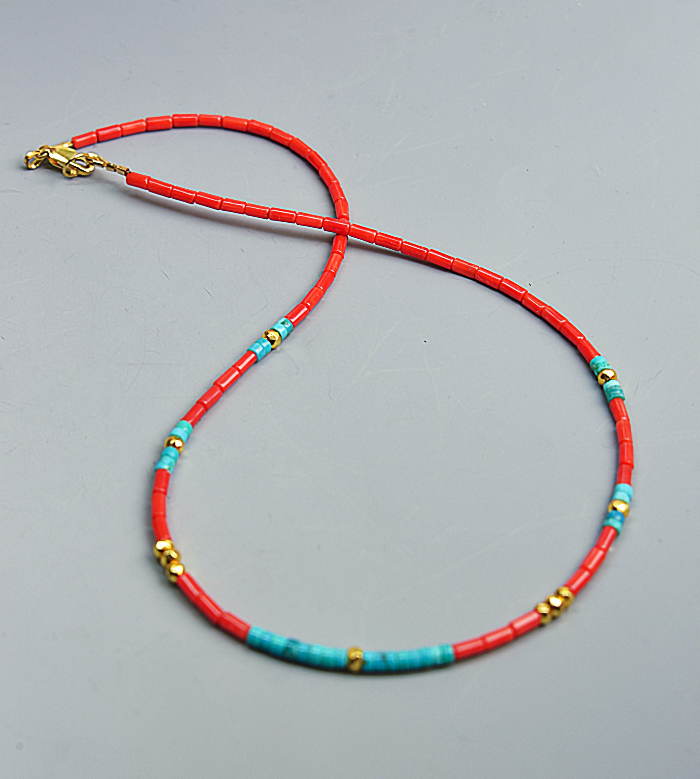Red Coral Choker W Turquoise & Gold Pyrite, Real Gemstone Minimalist ...