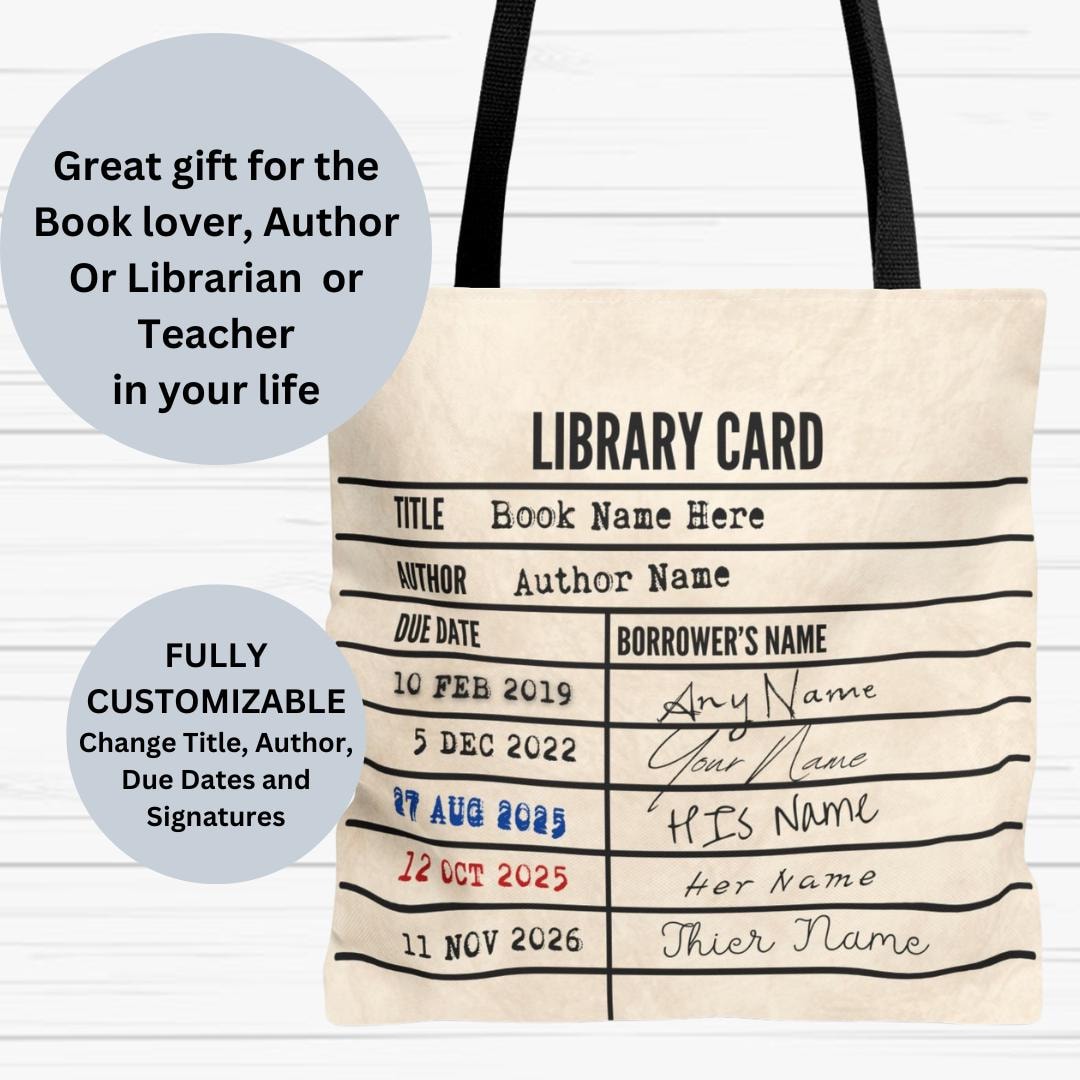 Personalized Library Card Tote Bag: Custom Book Lover Gift - Etsy