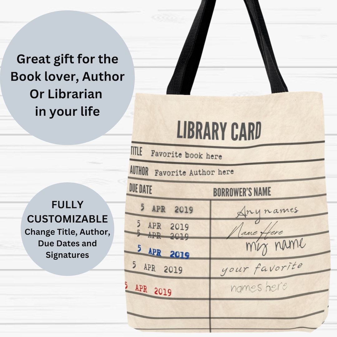 Personalized Author Gift, Custom Reading Library Card Tote Bag Gift ...