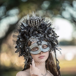 Dark Queen Gothic Black Silver Headdress, Vampiric Flower Crown, Evil ...