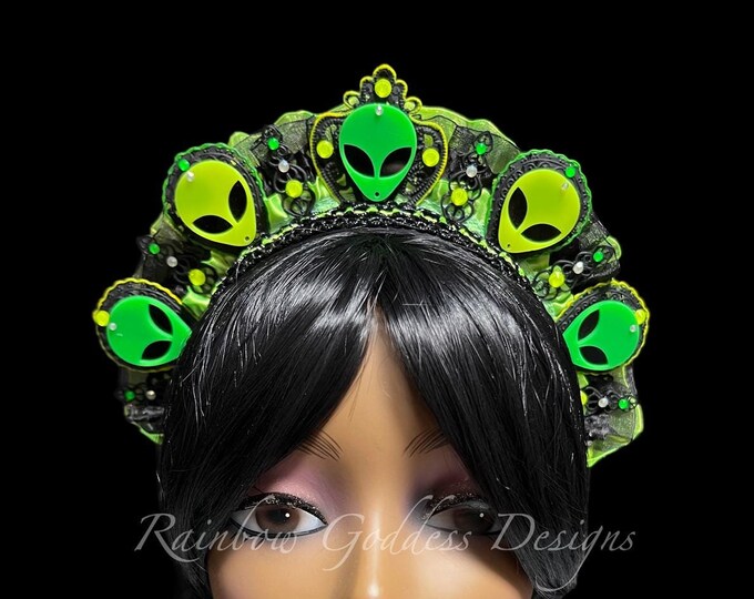 Neon Green and Yellow Alien Crown, Blacklight Rave Headband ...