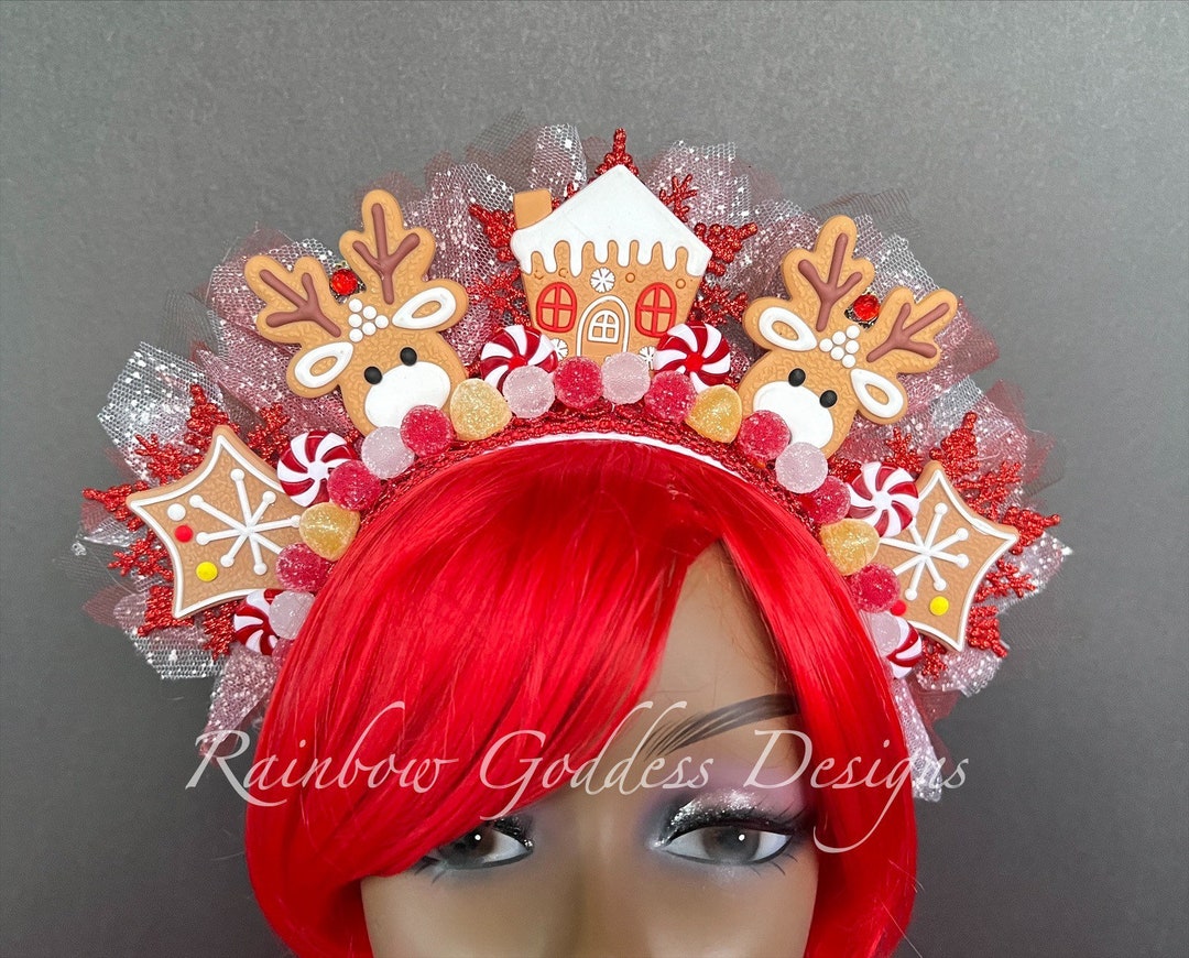 Reindeer Gingerbread Headdress, Peppermint Christmas Headband, Candy ...