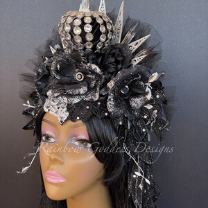 Dark Queen Gothic Black Silver Headdress, Vampiric Flower Crown, Evil ...