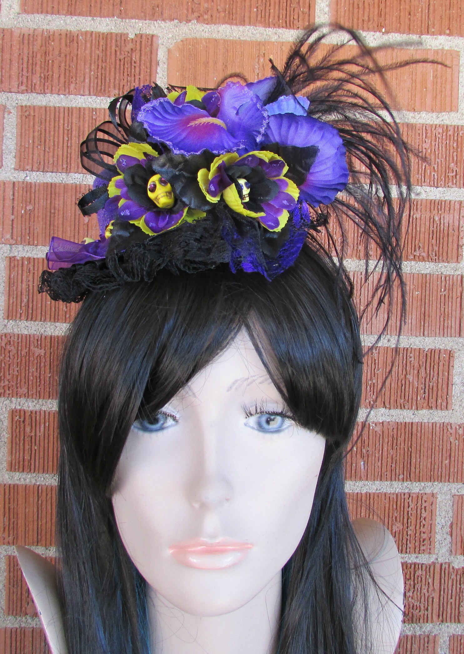 Purple Yellow Skull Mini Hat Clip, Feathered Mini Top Hat, Halloween ...