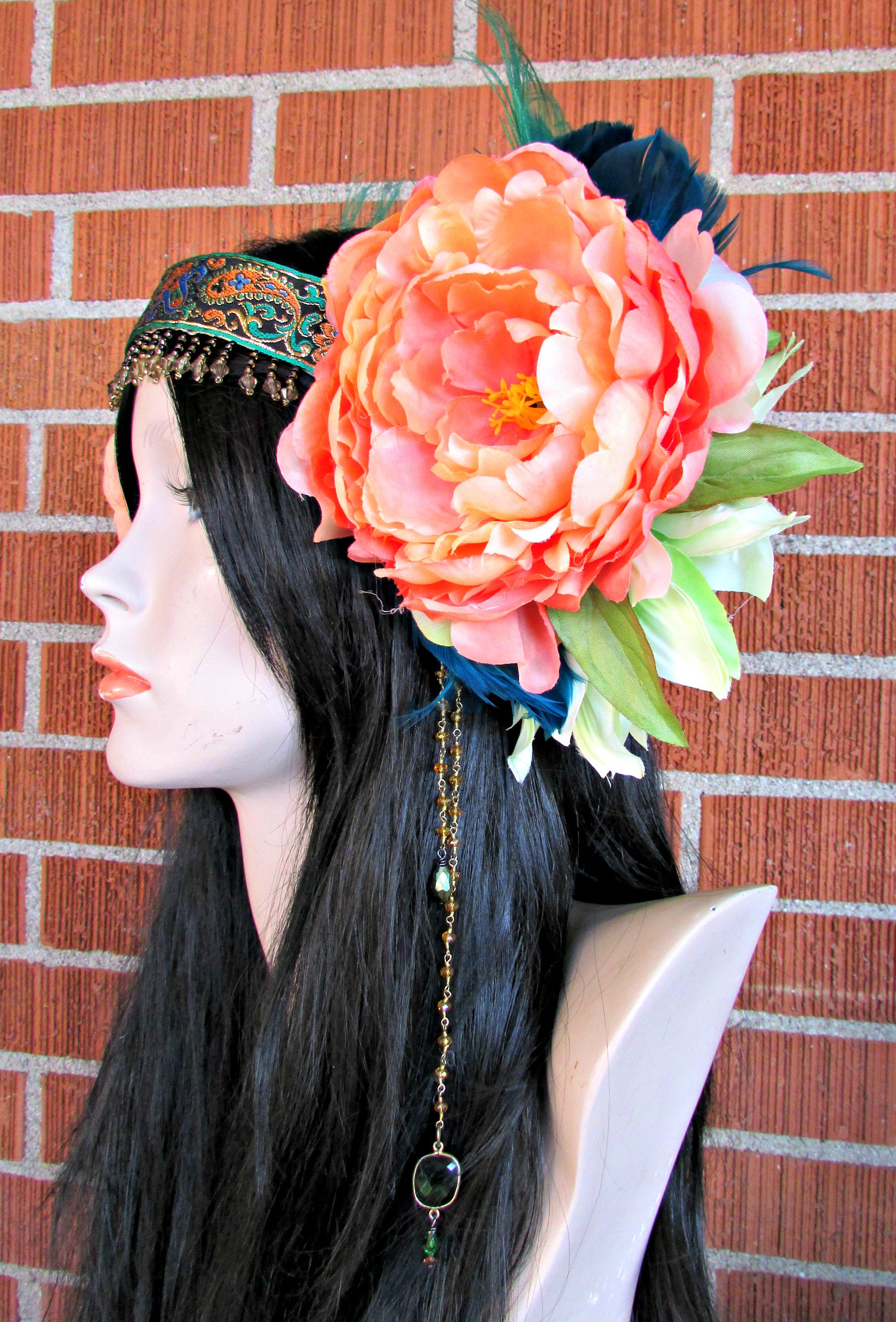 Floral Headdress, Peacock Headdress, Flower Headdress, Flower Headband ...
