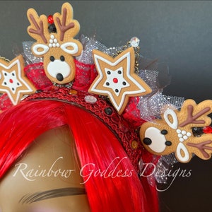 Reindeer Gingerbread Cookie Headdress, Peppermint Christmas Headband ...