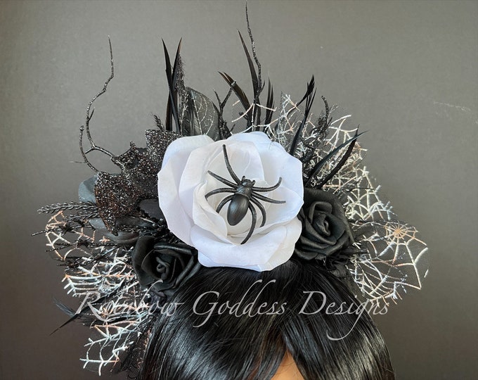 White & Black Halloween Gothic Headpiece, Bat Headpiece, Spider ...