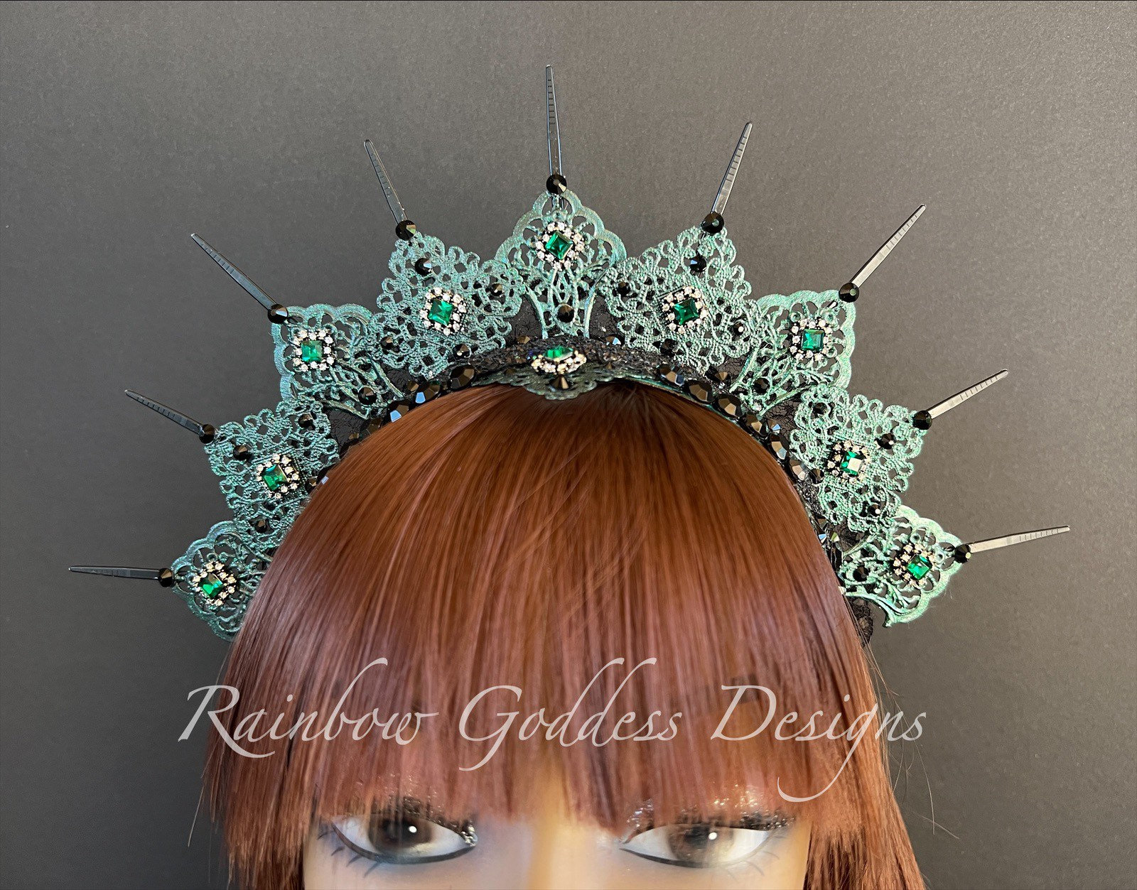 Green Gothic Crown, Metal Crown, Gothic Tiara, Filigree Crown, Vampire ...