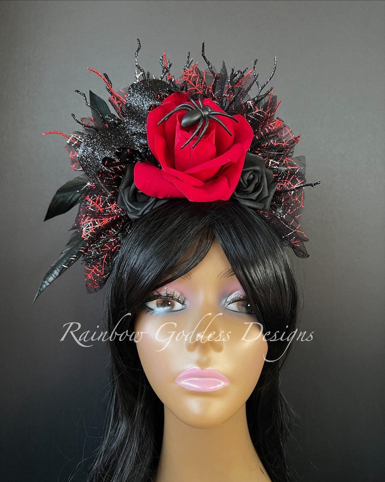 Red & Black Halloween Gothic Headpiece Bat Headpiece Spider - Etsy