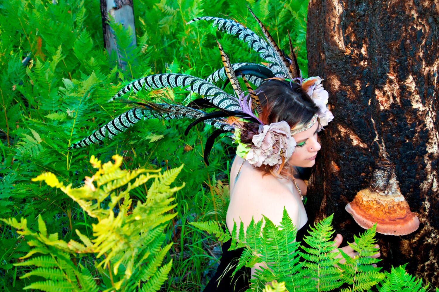 Roaring 20s Tribal Feather Headdress Flower Heddress Extra Long