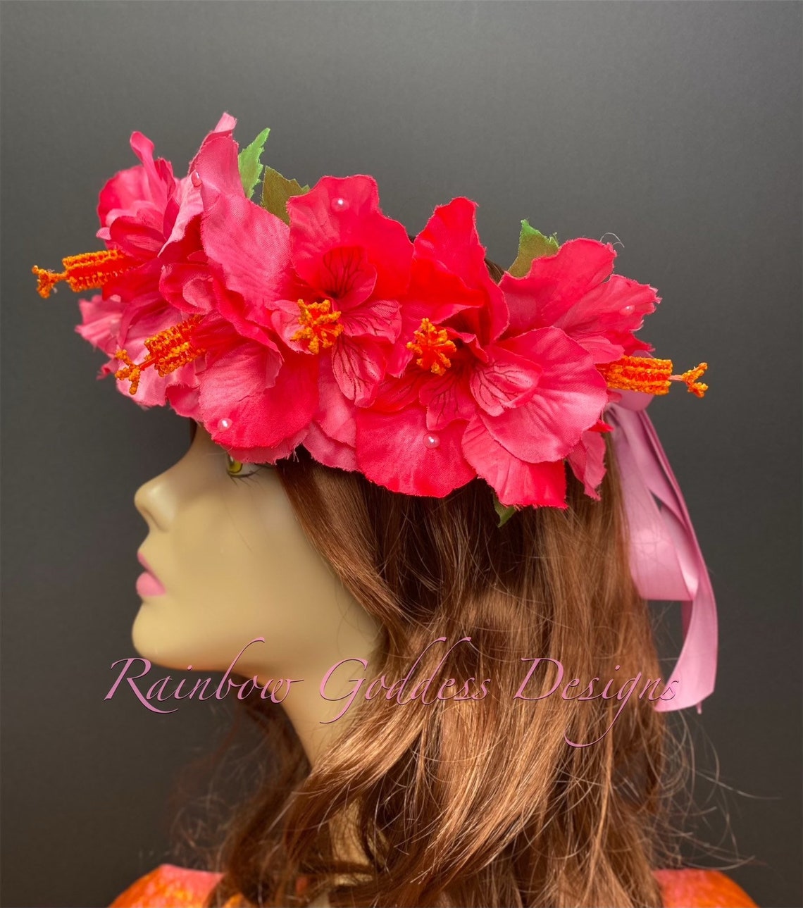 Pink Hibiscus Flower Crown Tropical Headdress Hawaiian | Etsy