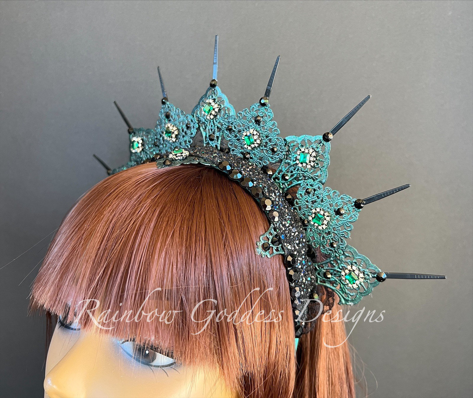 Green Gothic Crown, Metal Crown, Gothic Tiara, Filigree Crown, Vampire ...