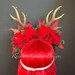 Red Pink Green Poinsettia Horned Headdress, Fawn Holiday Headpiece ...
