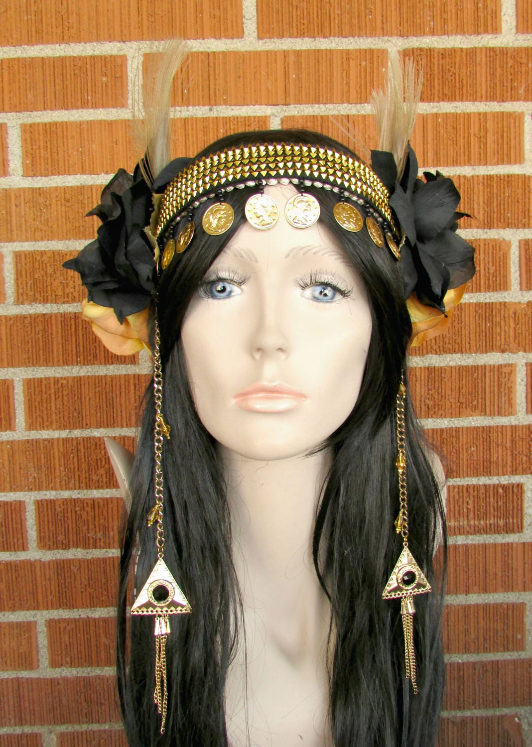 Coin Headdress, Flower Headband, Feather Headdress, Flower Crown, Rose ...