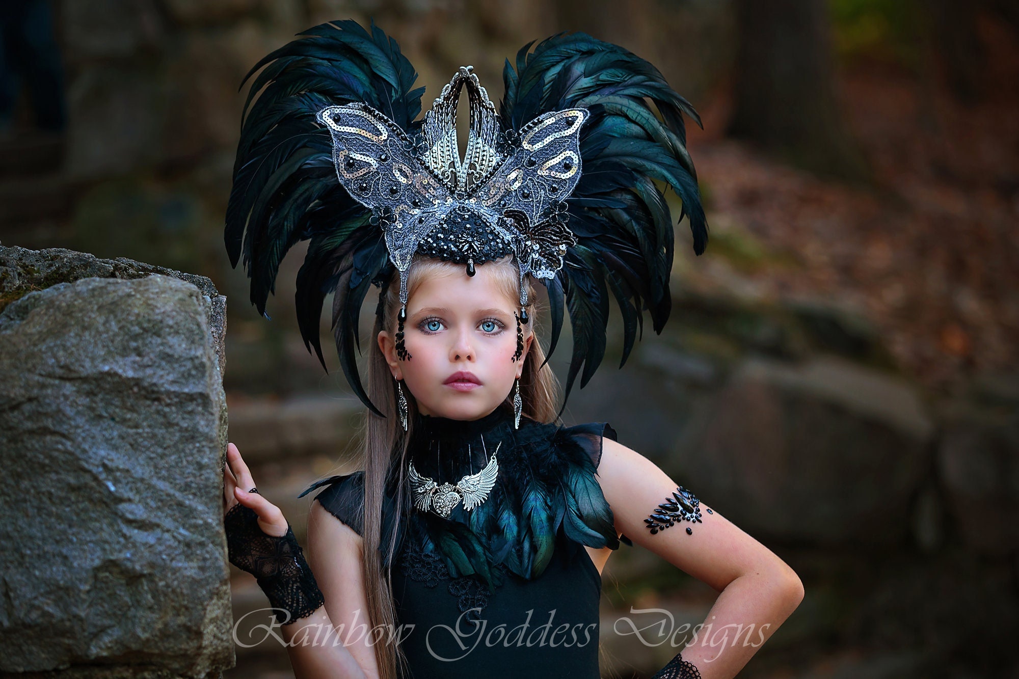 Black Angel Wing Headband Black Feather Headdress Feather Headpiece