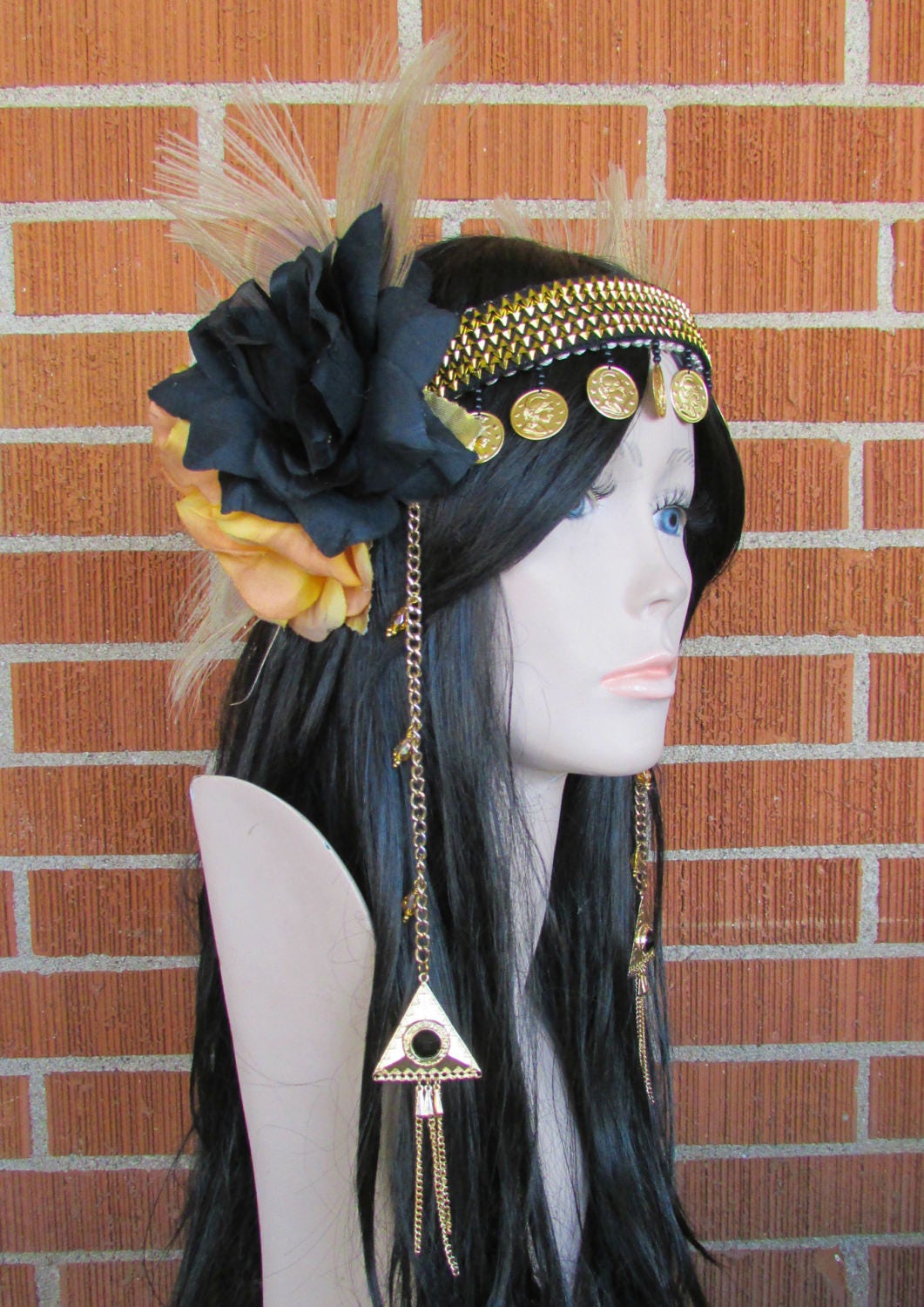 Coin Headdress, Flower Headband, Feather Headdress, Flower Crown, Rose ...