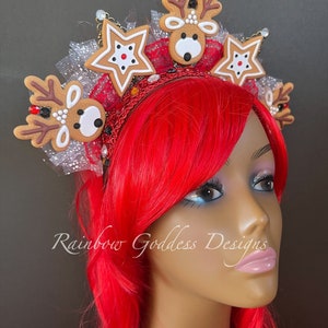 Reindeer Gingerbread Cookie Headdress, Peppermint Christmas Headband ...