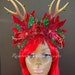 Red Pink Green Poinsettia Horned Headdress, Fawn Holiday Headpiece ...