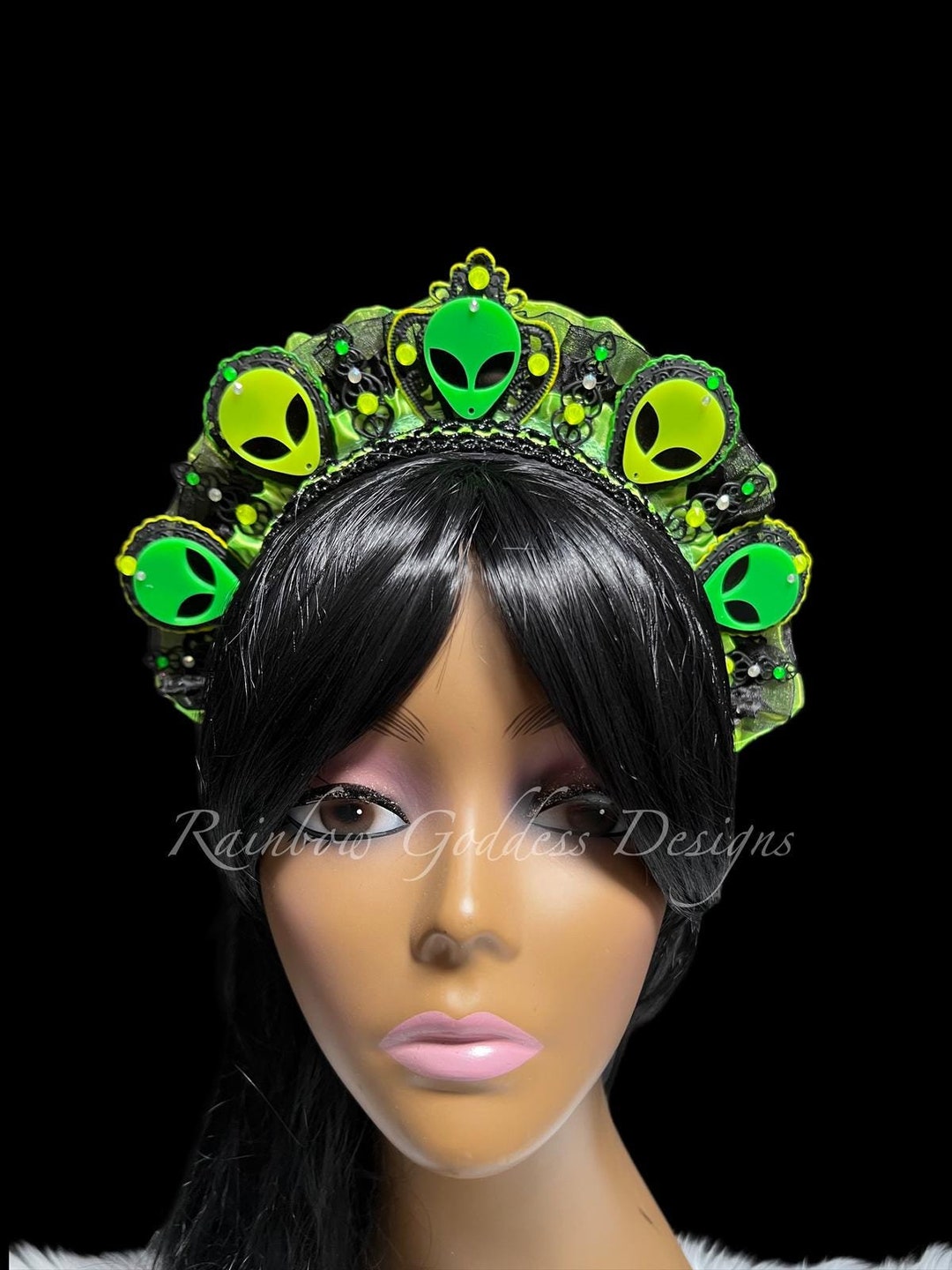 Neon Green and Yellow Alien Crown, Blacklight Rave Headband ...