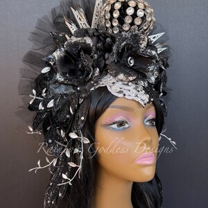 Dark Queen Gothic Black Silver Headdress, Vampiric Flower Crown, Evil ...