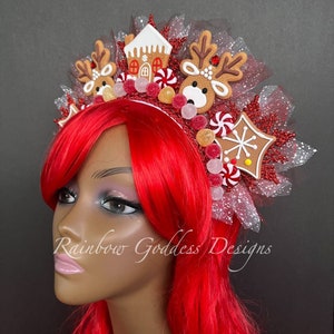 Reindeer Gingerbread Headdress, Peppermint Christmas Headband, Candy ...