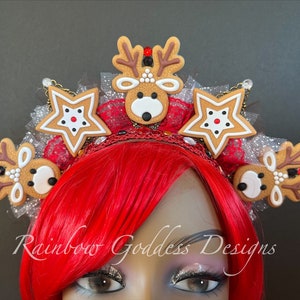 Reindeer Gingerbread Cookie Headdress, Peppermint Christmas Headband ...