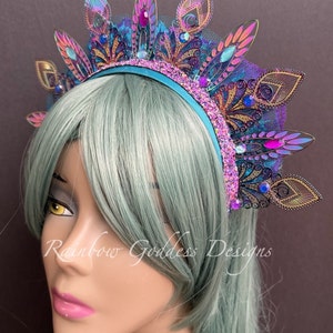 Multi-color Filigree Tiara Crown, Peacock Rave Fairy Crown, Teal ...