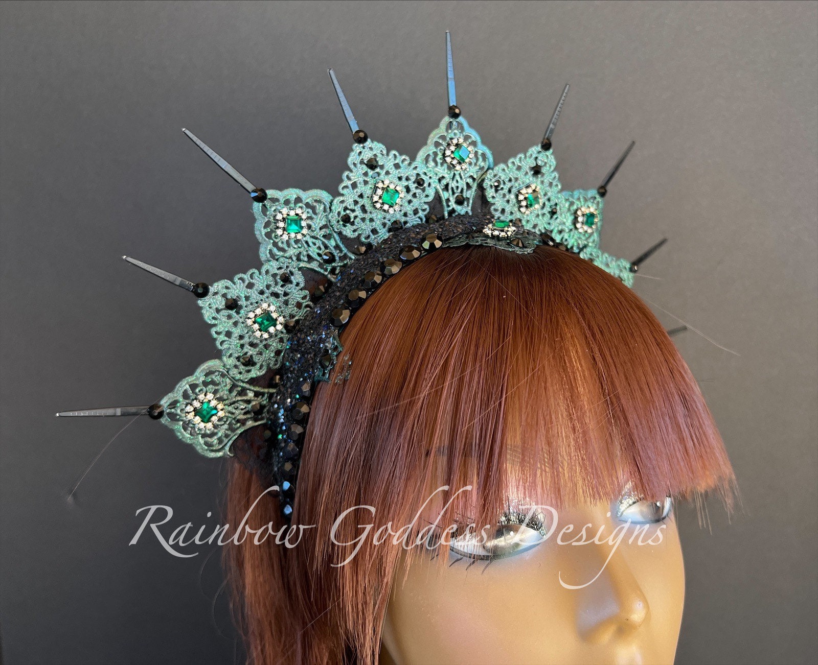 Green Gothic Crown, Metal Crown, Gothic Tiara, Filigree Crown, Vampire ...