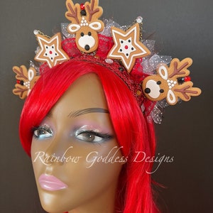 Reindeer Gingerbread Cookie Headdress, Peppermint Christmas Headband ...