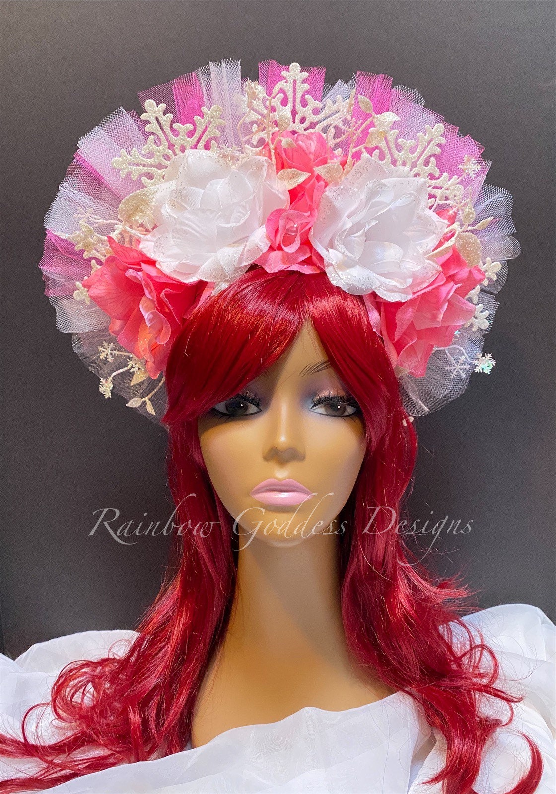 Pink & White Snowflake Headdress, Winter Headpiece, Christmas Headband ...
