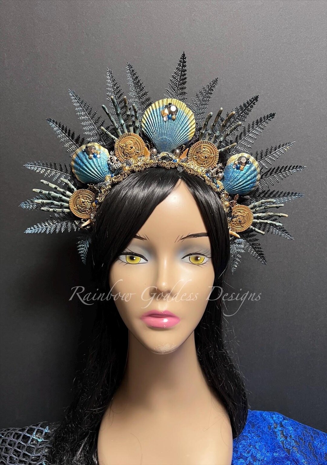 Pirate Treasure Sea Witch Headpiece: Blue & Gold Siren Crown - Etsy