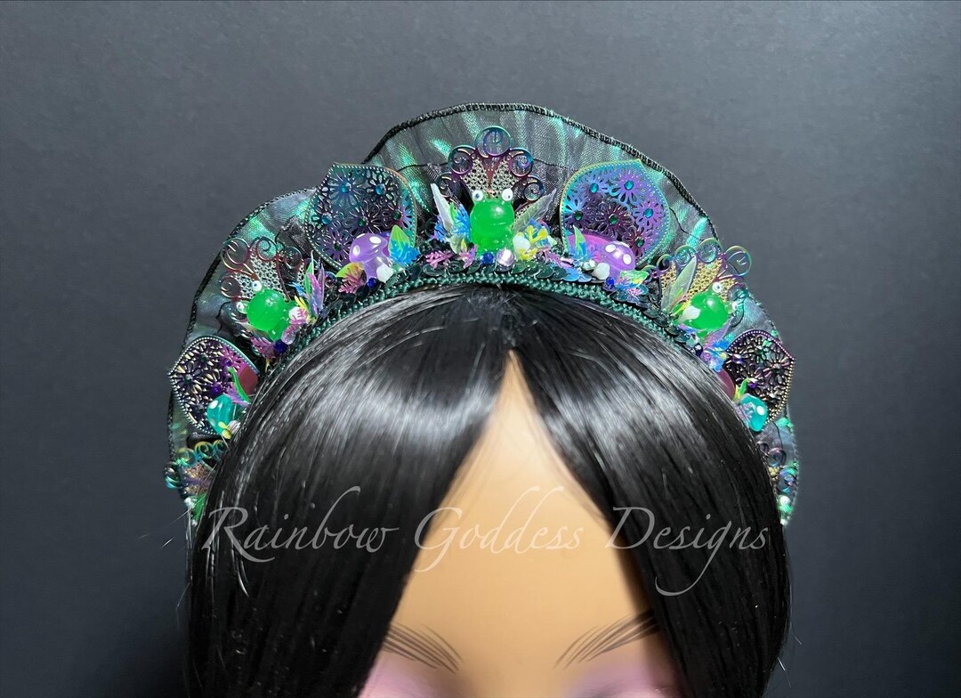 Glow in the Dark Frog Mushroom Tiara: Iridescent Filigree Rave Crown - Etsy