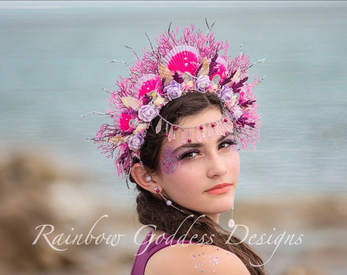Pink & Purple Mermaid Crown, Mermaid Headband, Mermaid Headdress, Shell ...