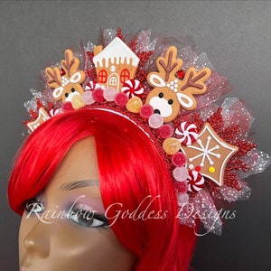 Reindeer Gingerbread Headdress, Peppermint Christmas Headband, Candy ...