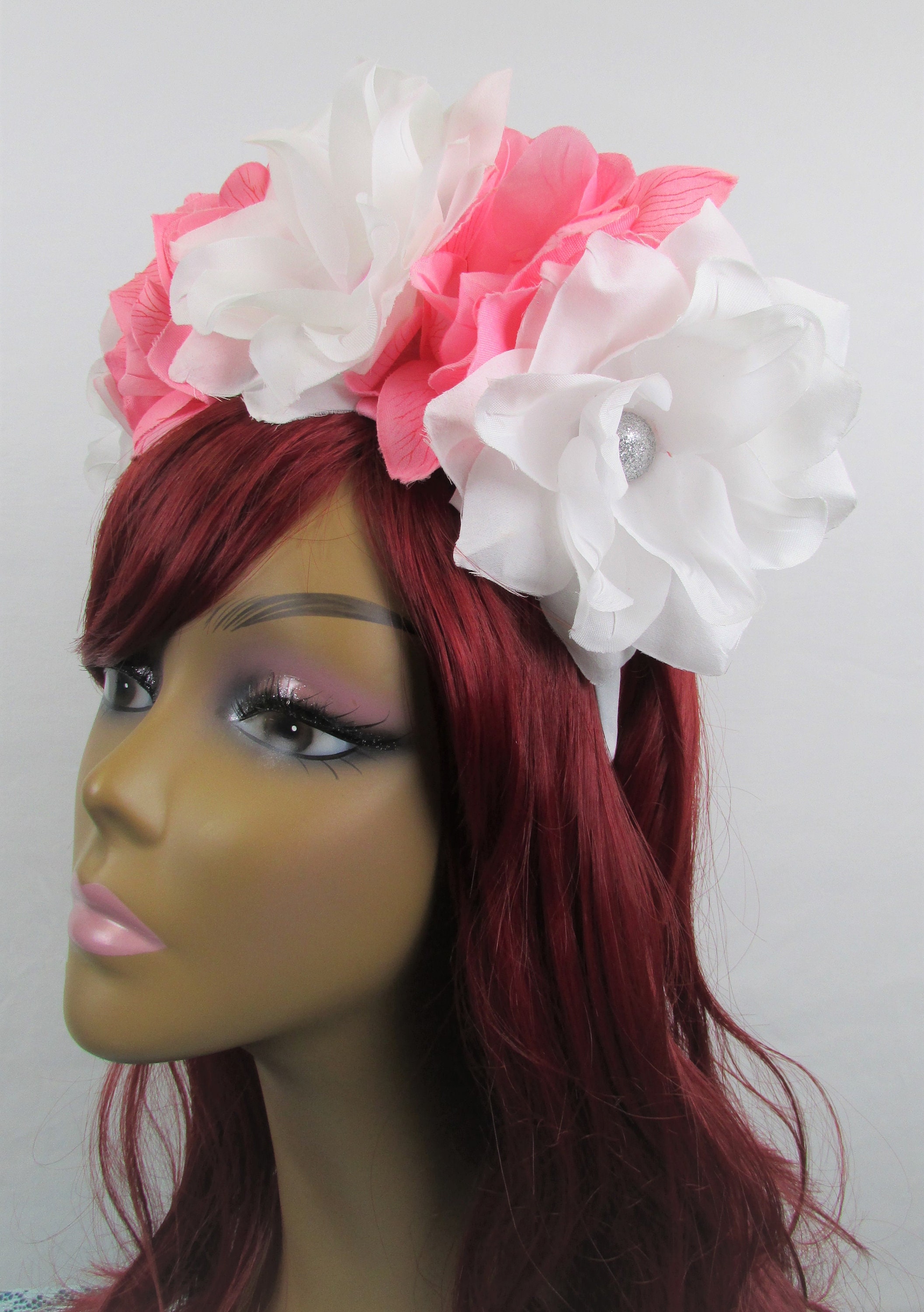 White & Pink Rose Crown, Valentines Flower Crown, Rose Headdress ...
