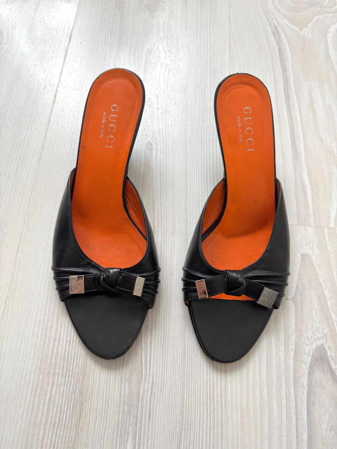 Vintage GUCCI by TOM FORD Mules 38 Heels Shoes Kitten Heel 90s Bow ...