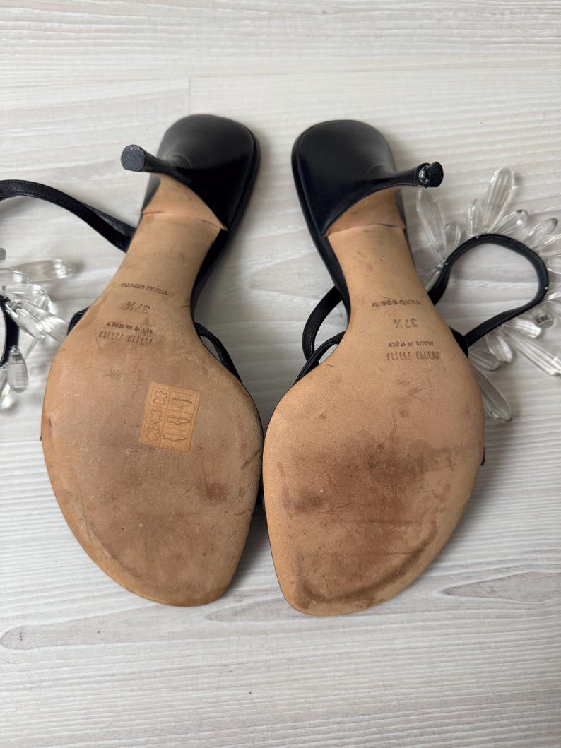 Vintage MIU MIU Crystal Heels Black Leather Wrap Straps 37.5 Shoes ...