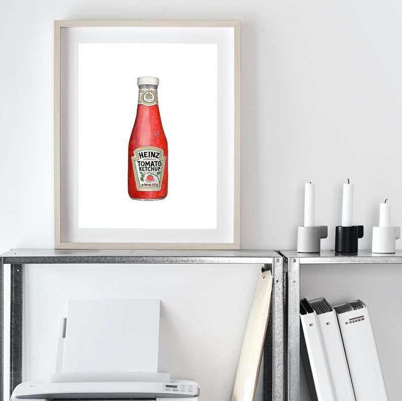 Hand Drawn Ketchup Print Kitchen Decor Food Art Kitchen - Etsy
