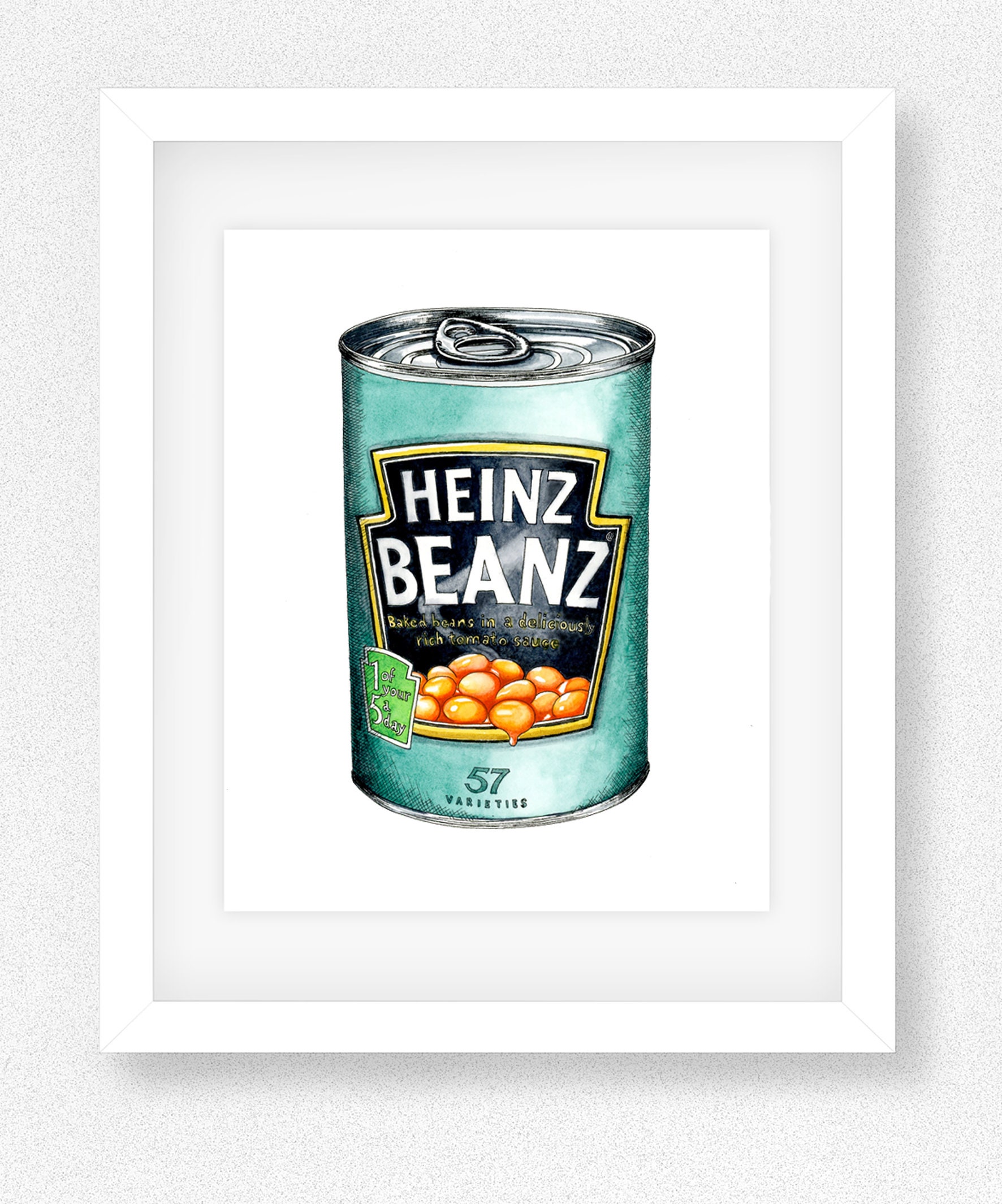 Baked Beans Print, Hand Drawn, Kitchen Print, Home Decor, House Warming ...