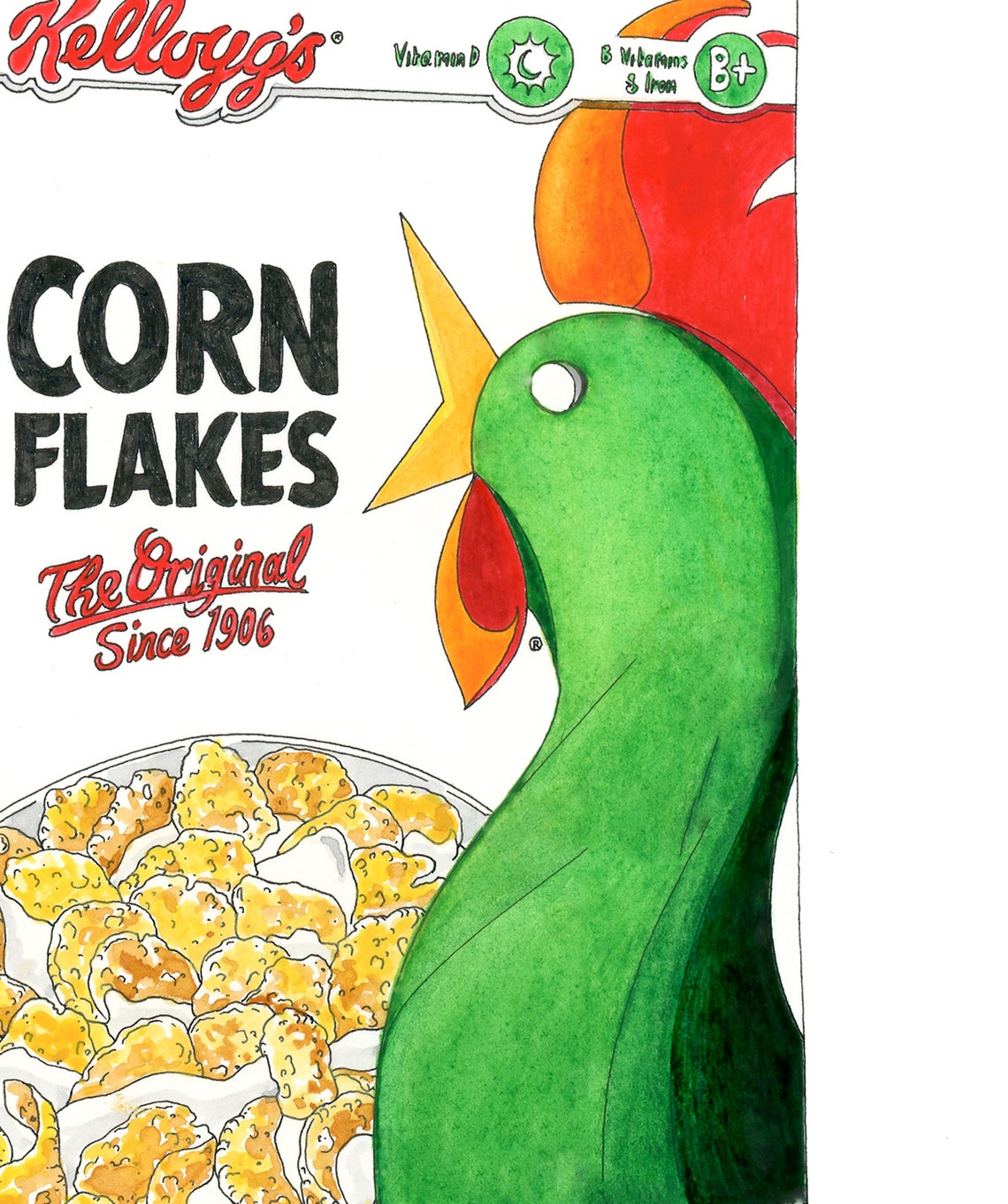 Cornflakes Illustration Hand Drawn Breakfast Print Kitchen | Etsy