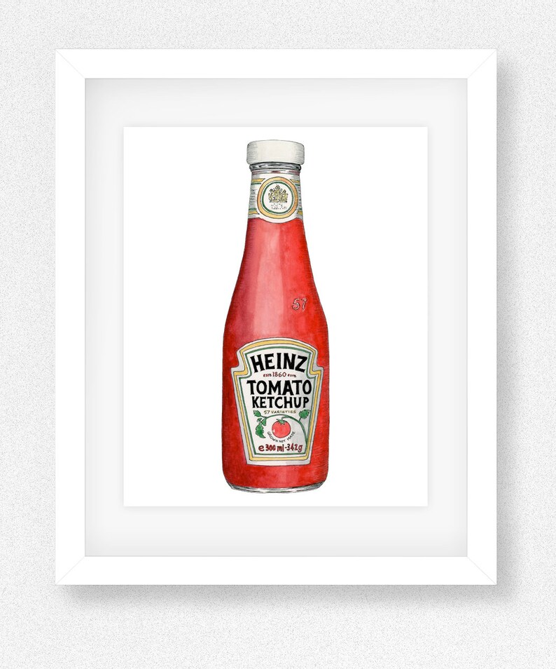 Hand Drawn Ketchup Print Kitchen Decor Food Art Kitchen - Etsy