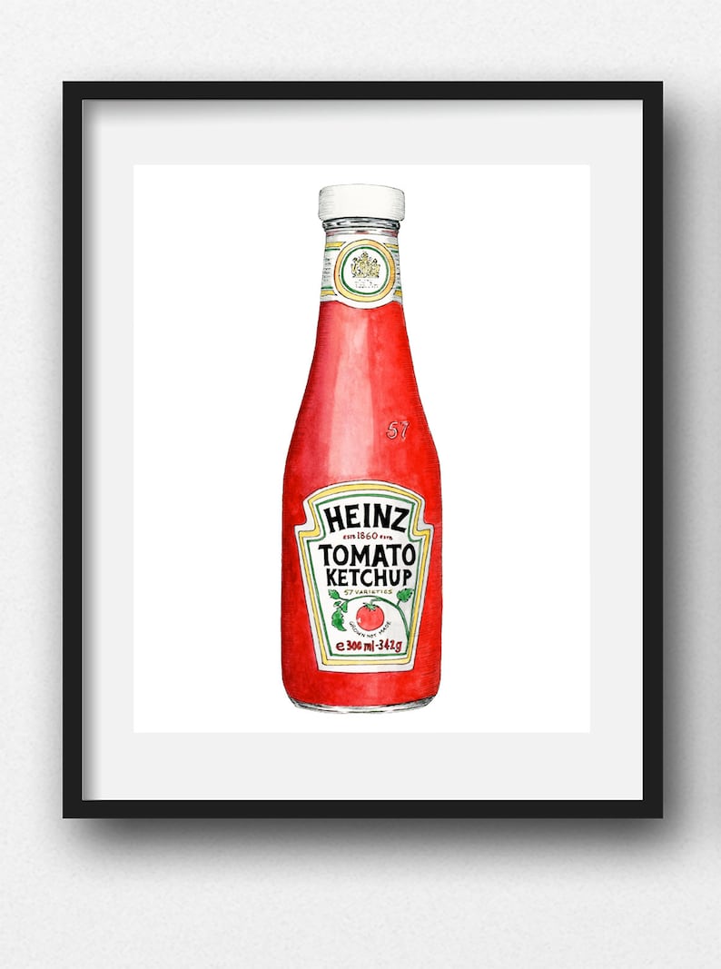 Hand Drawn Ketchup Print Kitchen Decor Food Art Kitchen - Etsy