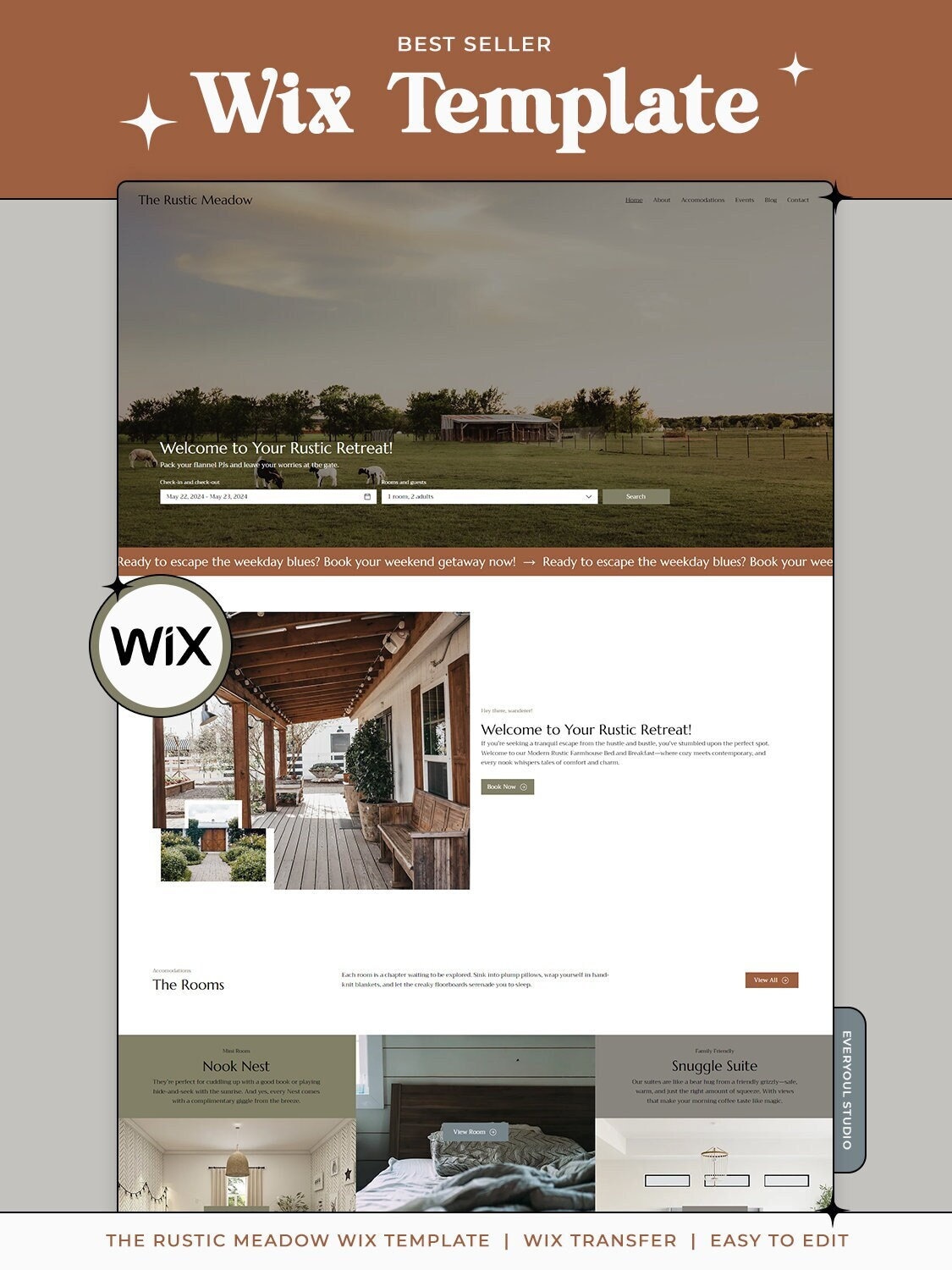 Wix Website Template Diy the Rustic Meadow Bed & Breakfast Template ...