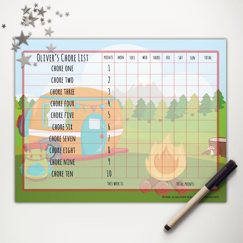 Camping Camper Printable Point System Chore Chart To Do | Etsy