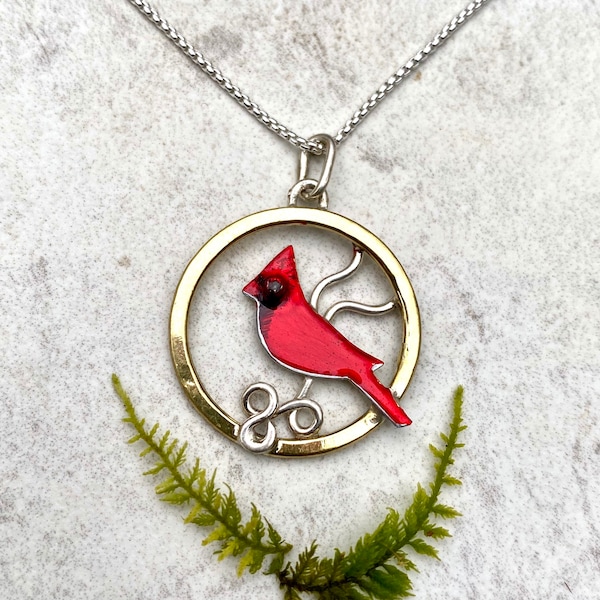 Red Cardinal Gold Necklace - Etsy
